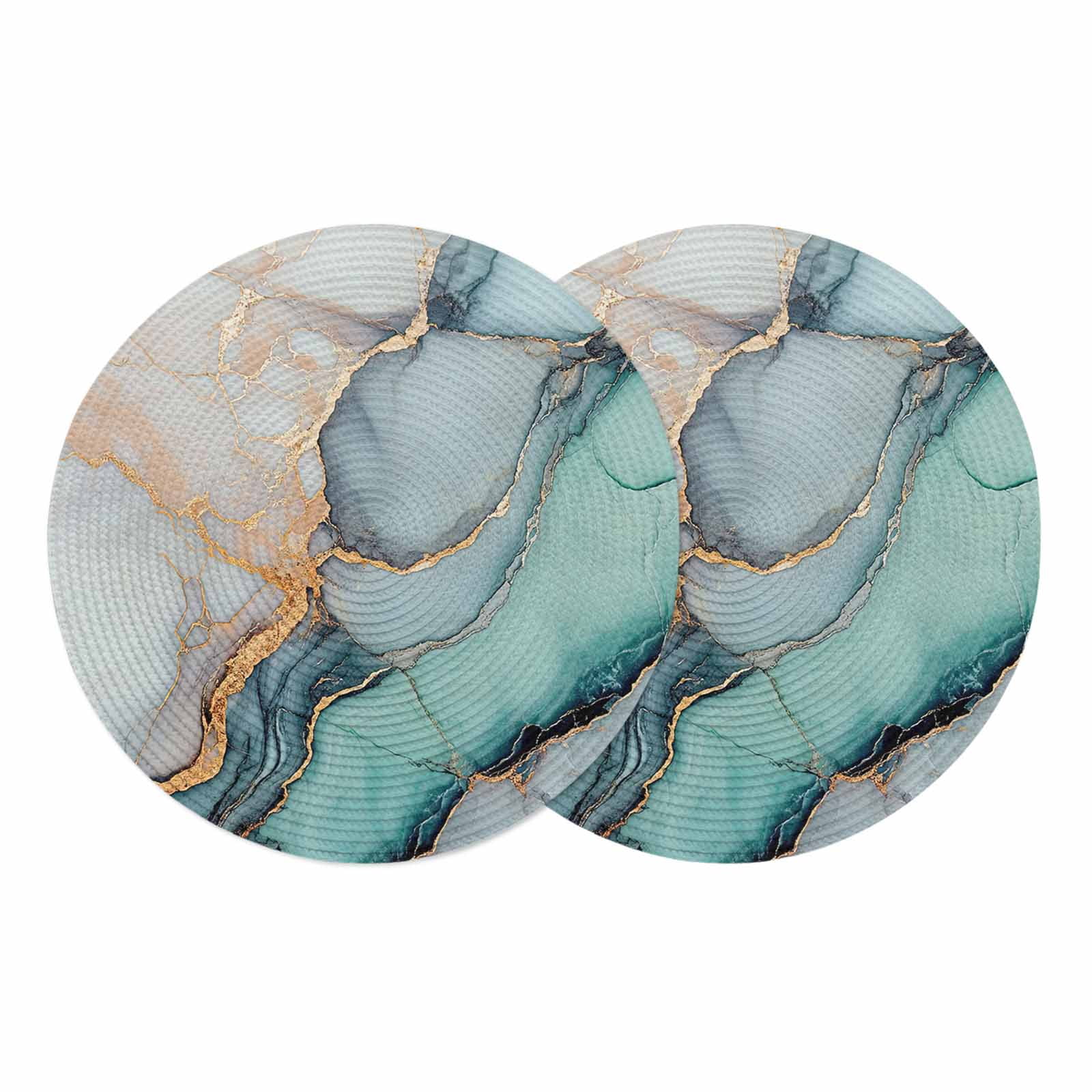 Blue Teal Marble Round Placemats Set of 2, Braided Polypropylene Place ...