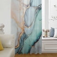 Blue Teal Marble Sheer Curtains 45 Inch Length, Light Filtering Voile ...