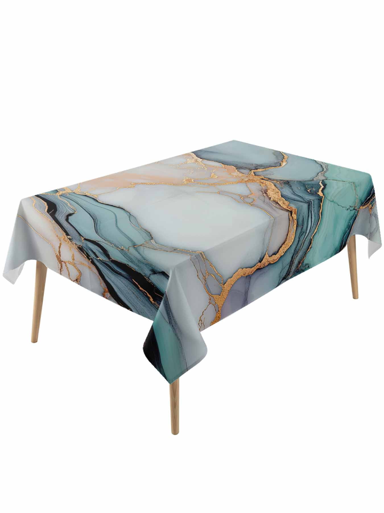 Blue Teal Marble Table Cloth, Modern Ink Painting Abstract Waterproof ...