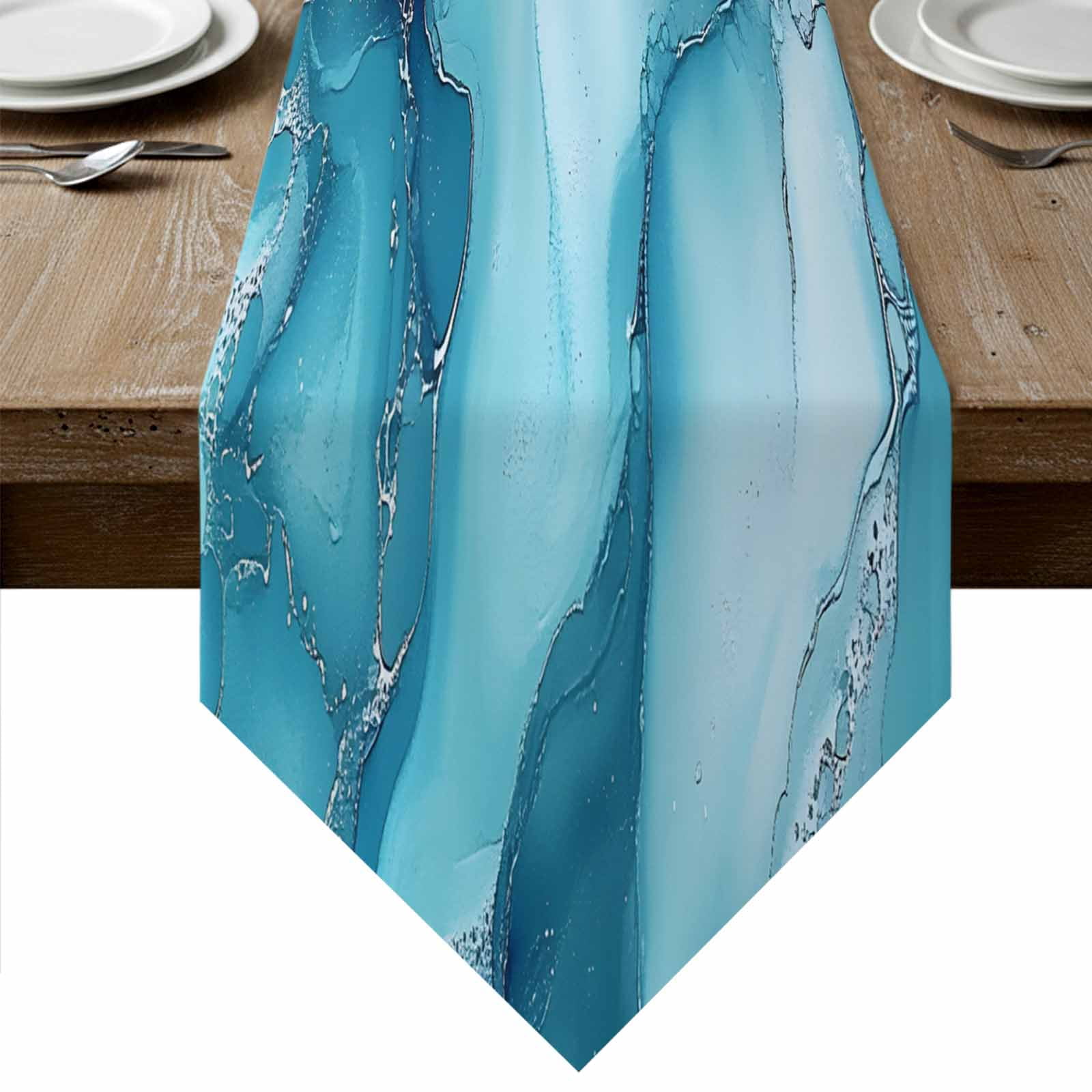 Marble Blue Teal Table Runner Linen Burlap Table Runner 48 Inches Long ...