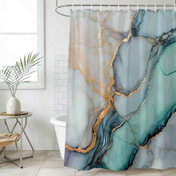 Blue Teal Marble Waterproof Fabric Shower Curtain,Modern Ink Painting ...
