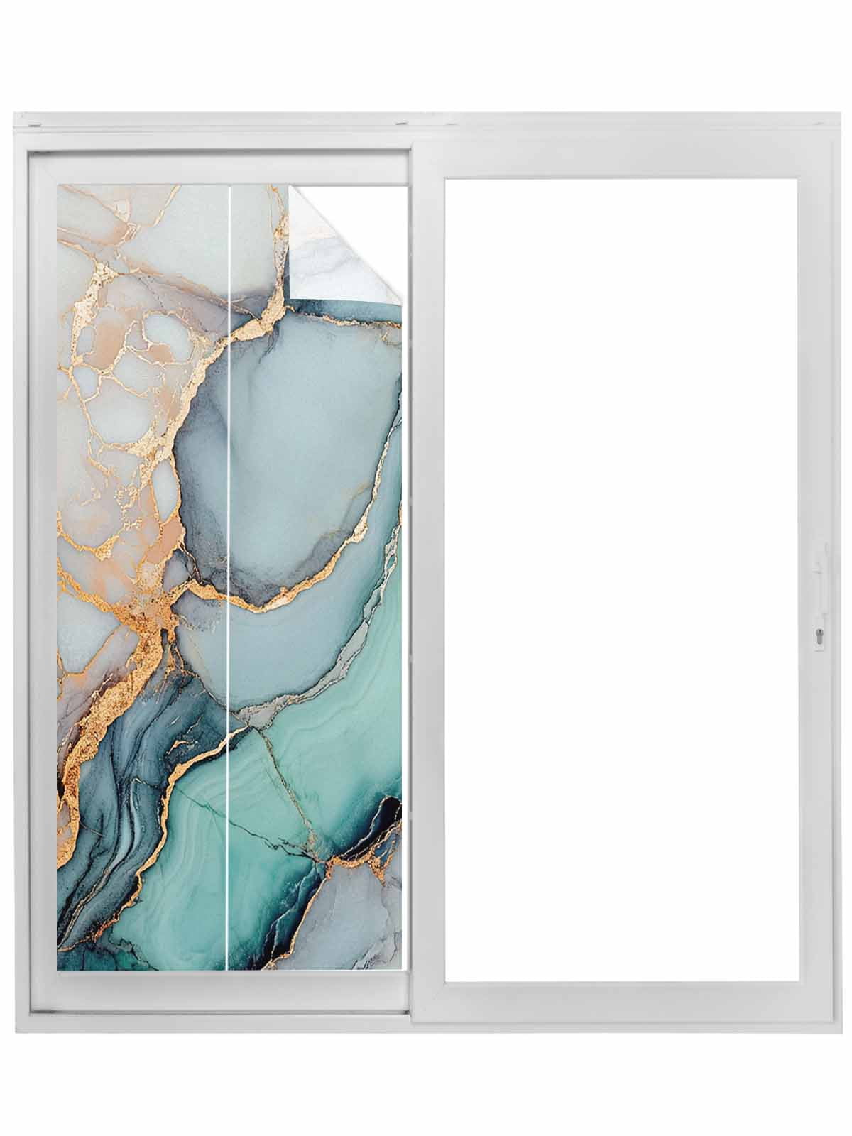 Blue Teal Marble Window Privacy Film, Modern Ink Painting Abstract ...