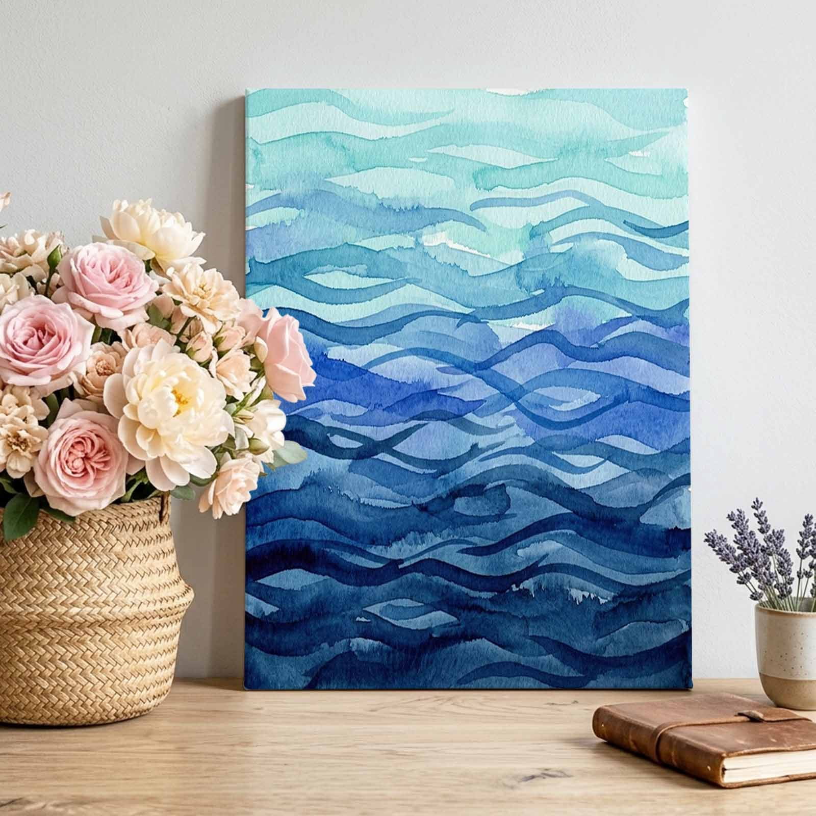 Blue Teal Ocean Waves Canvas Wall Art for Living Room, Nautical Coastal ...