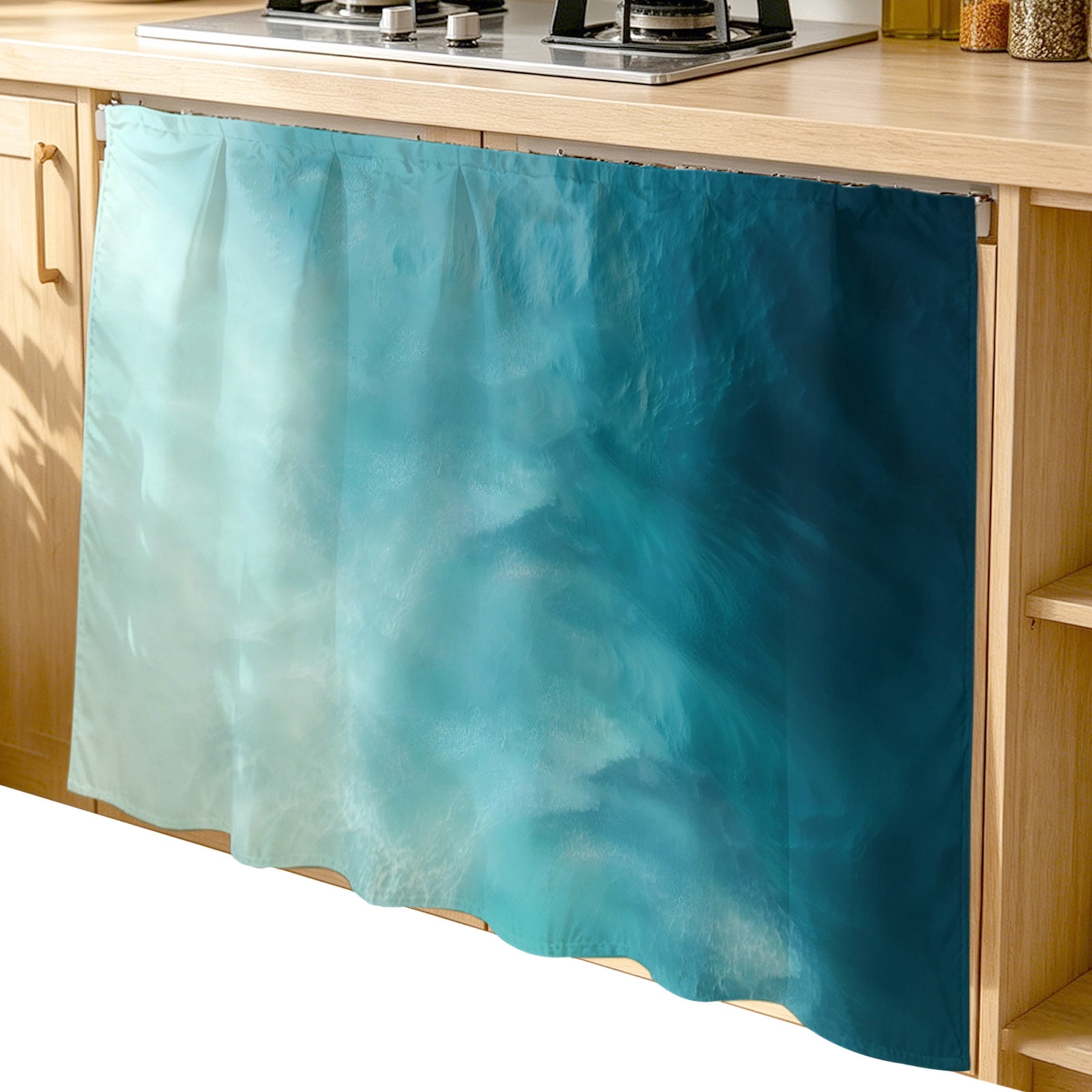 Blue Teal Ombre Cabinet Curtains 35"W x 35"L,Dustproof Sink Skirt ...