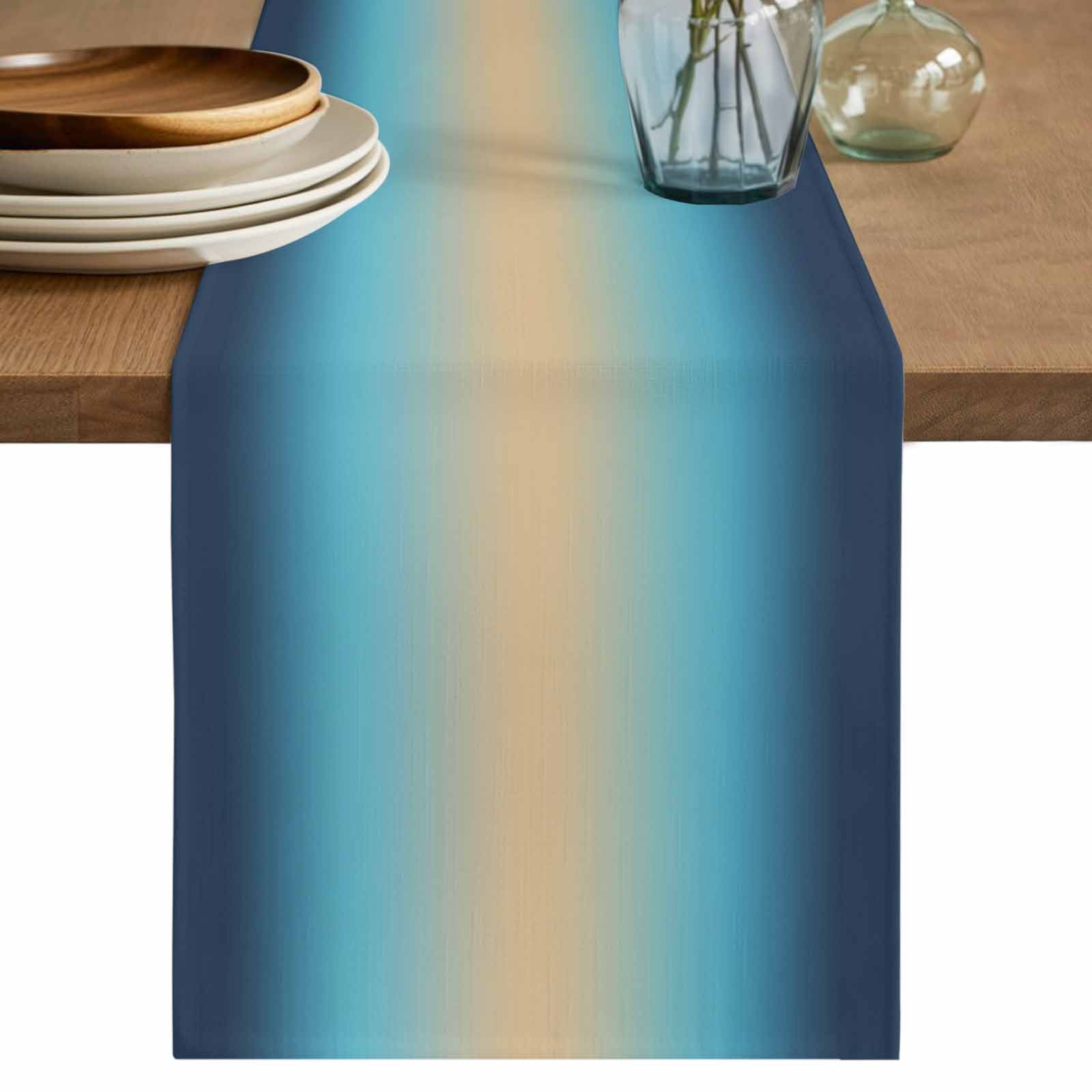 Blue Teal Ombre Cotton Linen Table Runner for Dining Kitchen, Modern ...