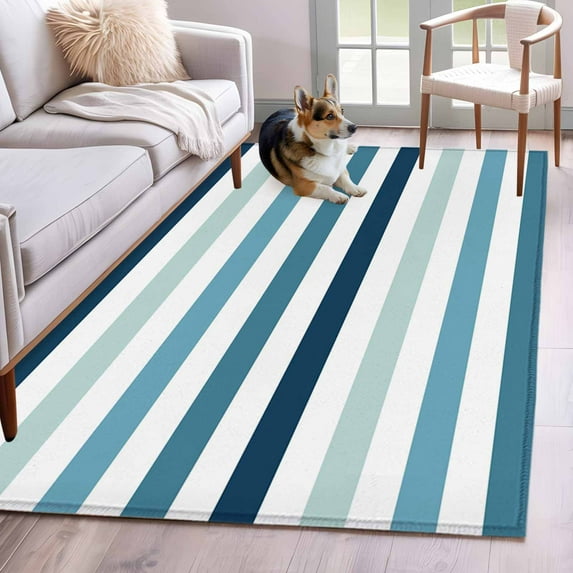Blue Teal Ombre Grey Striped Area Rug 4x6 Washable Rug Non Slip ...