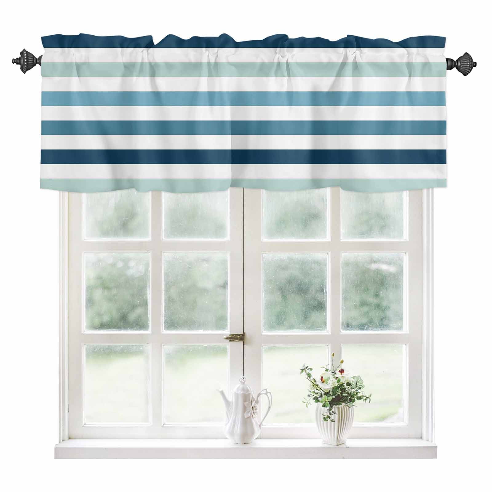 Blue Teal Ombre Grey Striped Kitchen Valances for Windows 42x12 Inch ...