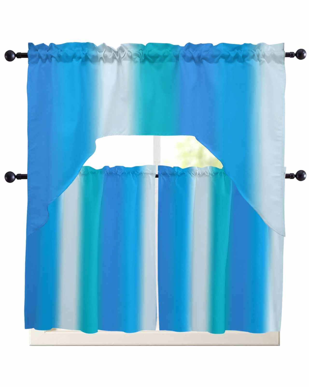 Blue Teal Ombre Kitchen Curtains Sets 24 Inch Length with Valance ...