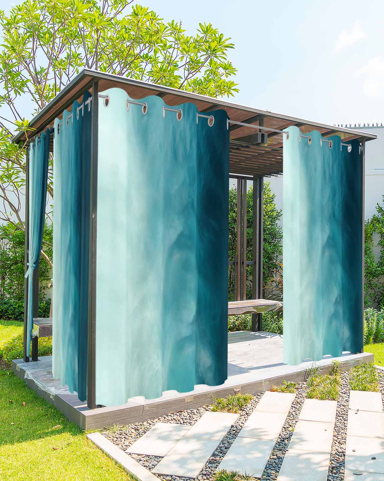 Blue Teal Ombre Outdoor Curtains for Patio, Coastal Beach Modern ...