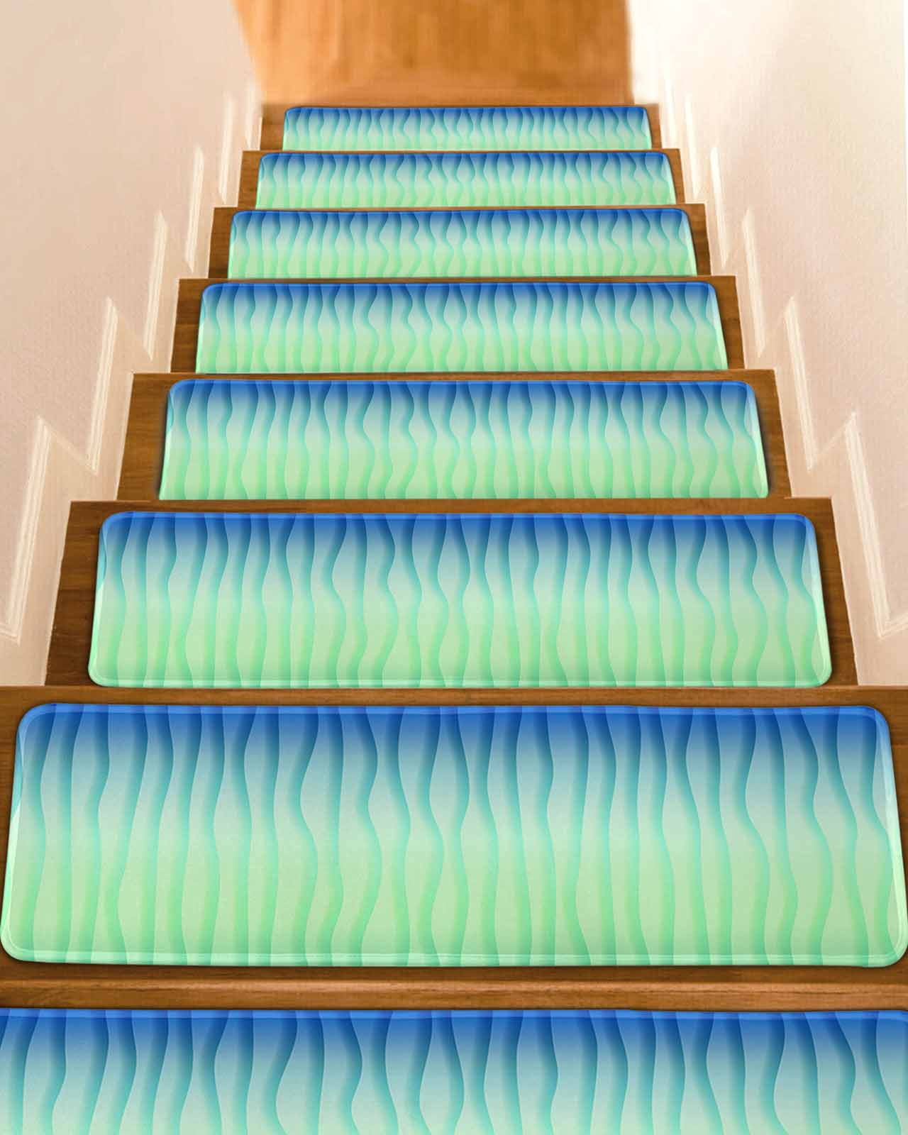 Blue Teal Ombre Stair Treads for Wooden Steps Indoor Runner Rug Carpet ...