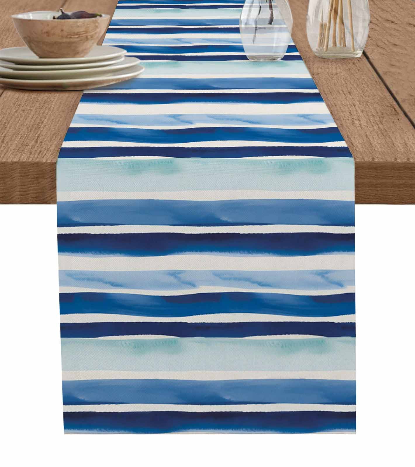 Blue Teal Ombre Striped Table Runner 70 Inches, Modern Stripes Art Bed ...