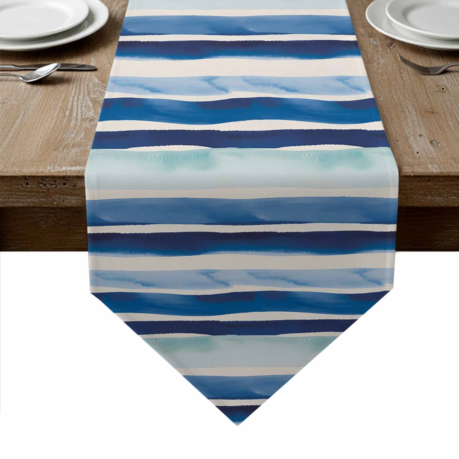 Blue Teal Ombre Striped Table Runner Linen Burlap Table Runner 108 ...