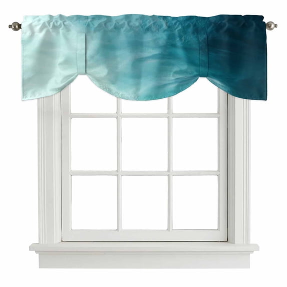 Blue Teal Ombre Tie Up Valance Curtains Coastal Beach Abstract Modern ...