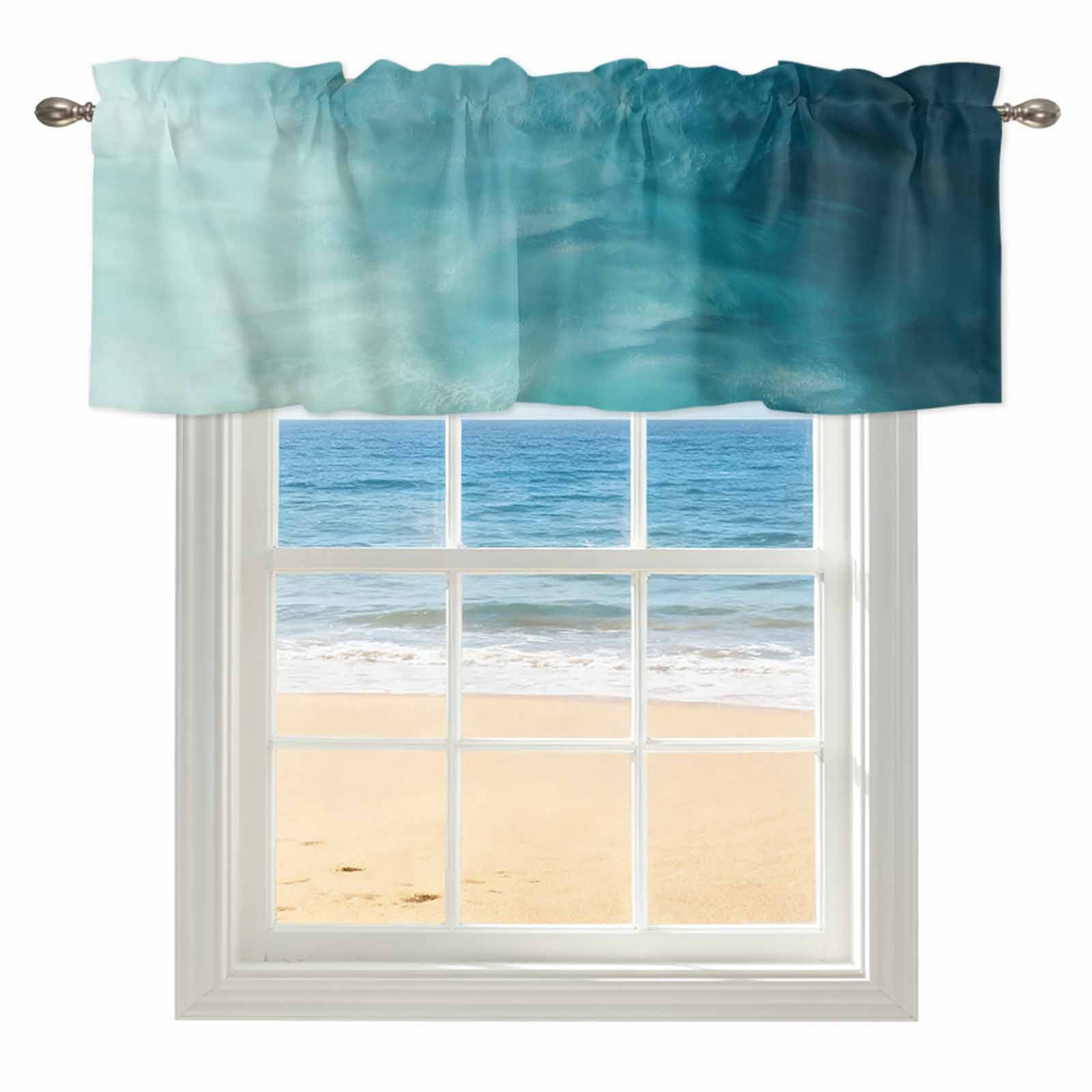Blue Teal Ombre Window Valance for Kitchen, Coastal Beach Abstract ...