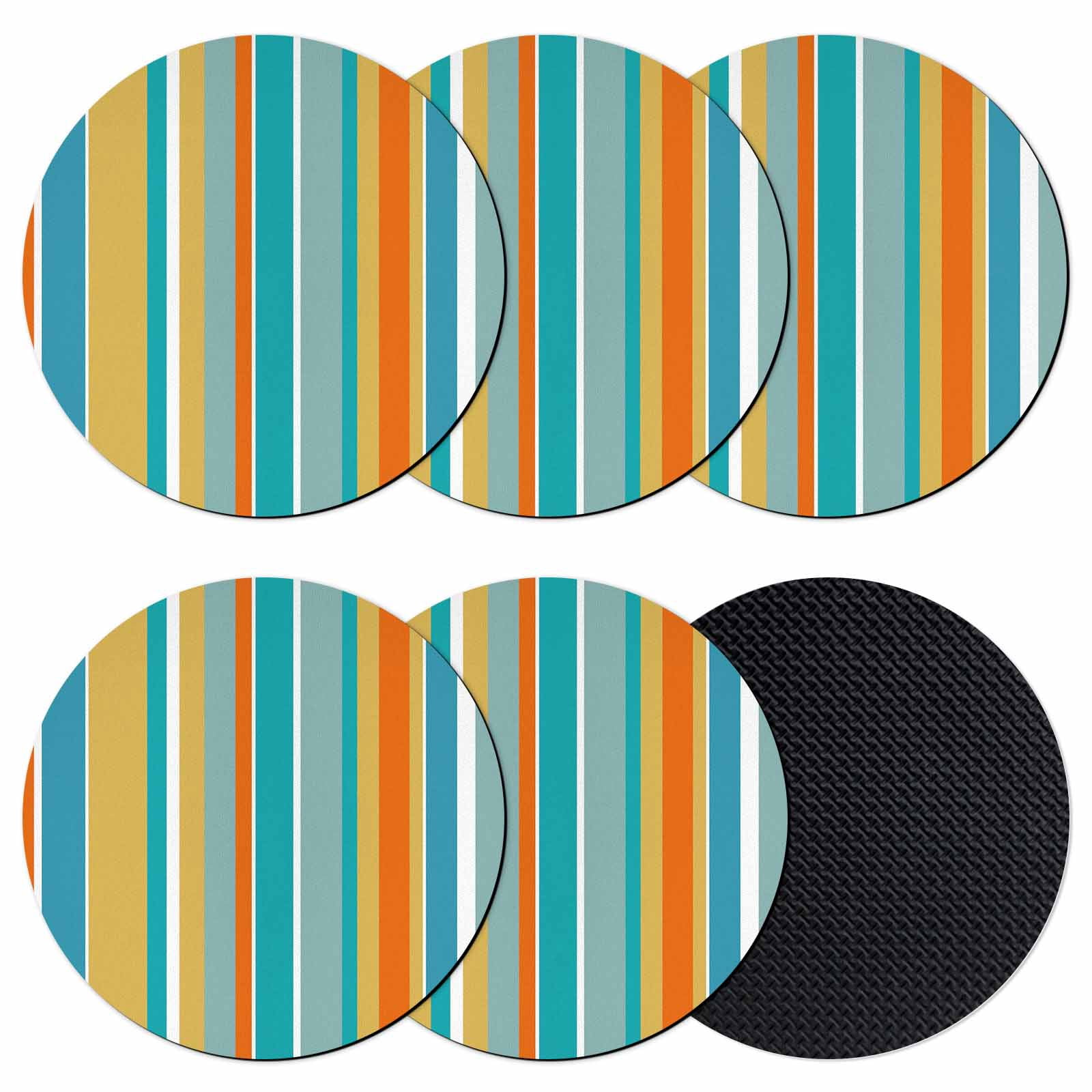 Blue Teal Orange Striped Coasters Set of 6, Absorbent Coasters for ...