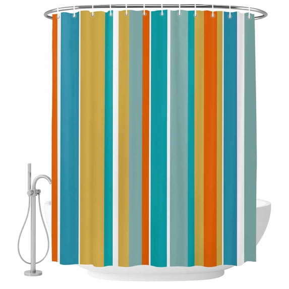 Blue Teal Orange Striped Shower Curtain Set - Small 36" x 72" Washable ...