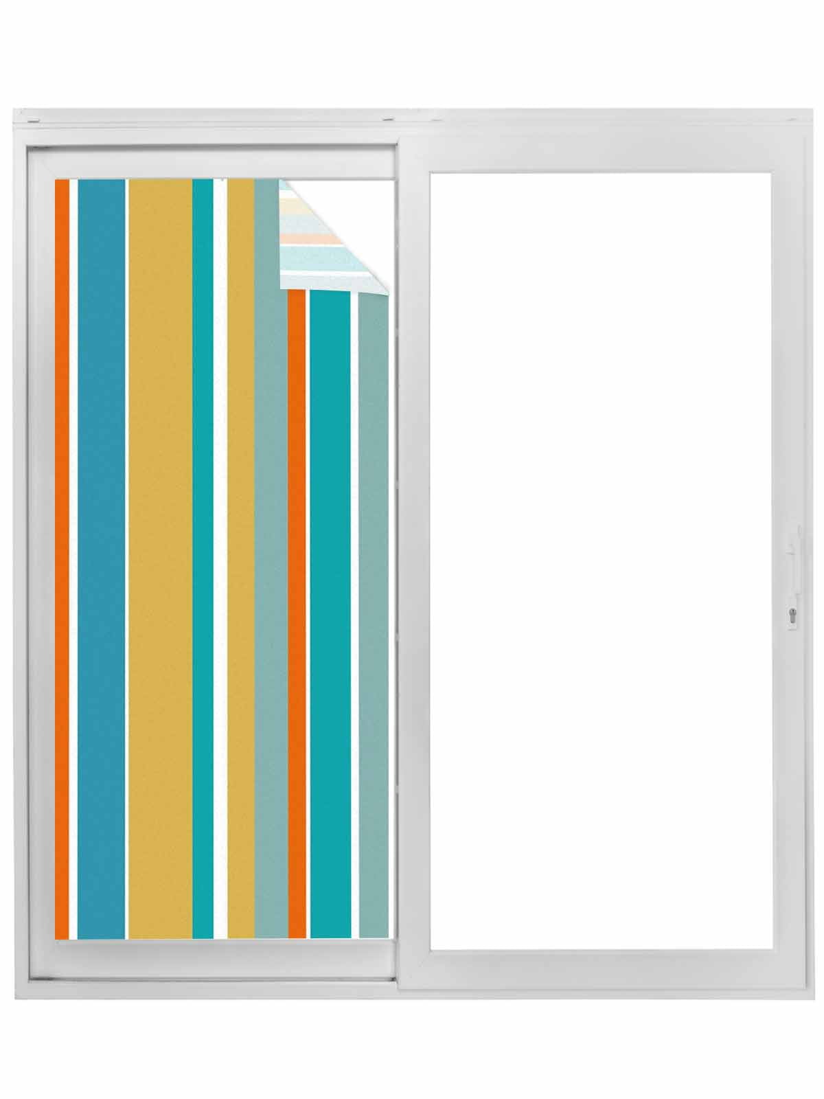 Blue Teal Orange Striped Window Privacy Film, Farmhouse Stripe Static ...