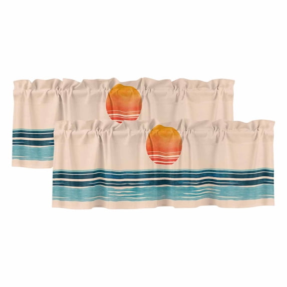 Blue Teal Orange Valances for Windows, Decorative Rod Pocket Window ...