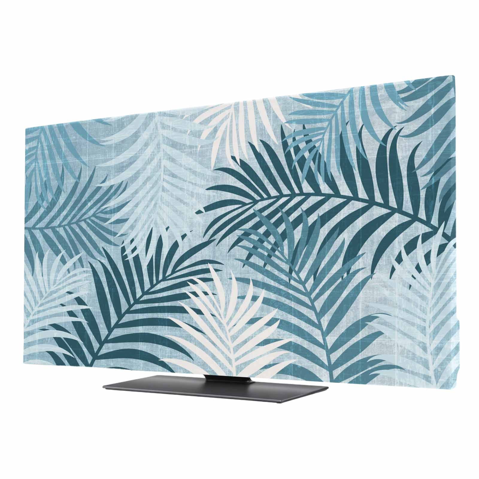 Blue Teal Palm Leaves TV Cover for 55 Inch Screen,Stretch Fabric ...