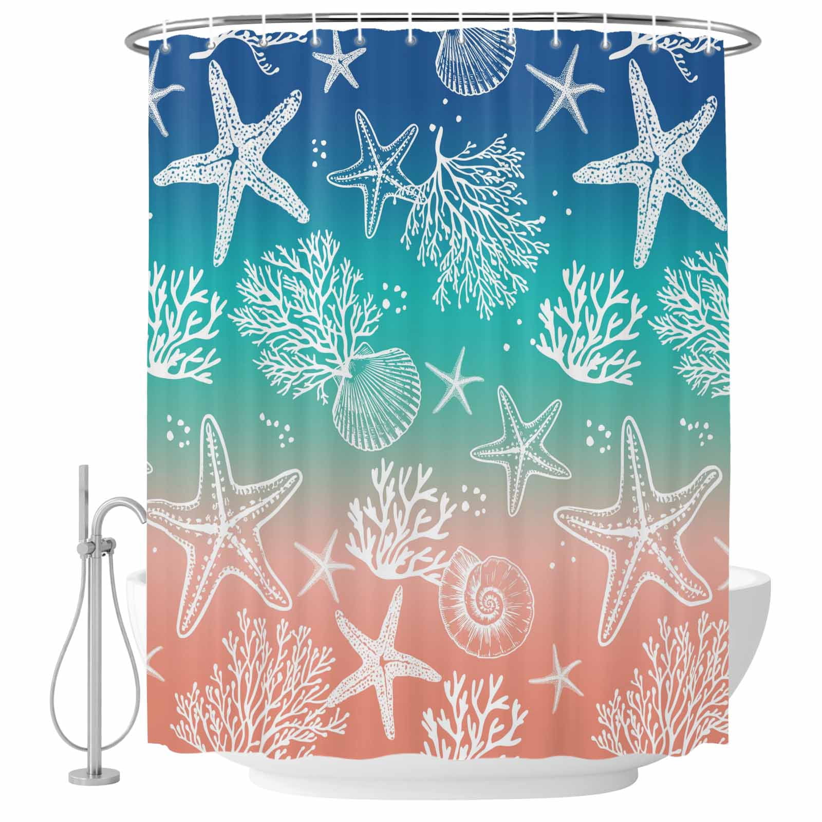 Blue Teal Pink Ombre Coastal Shower Curtain, Waterproof Shower Curtains ...