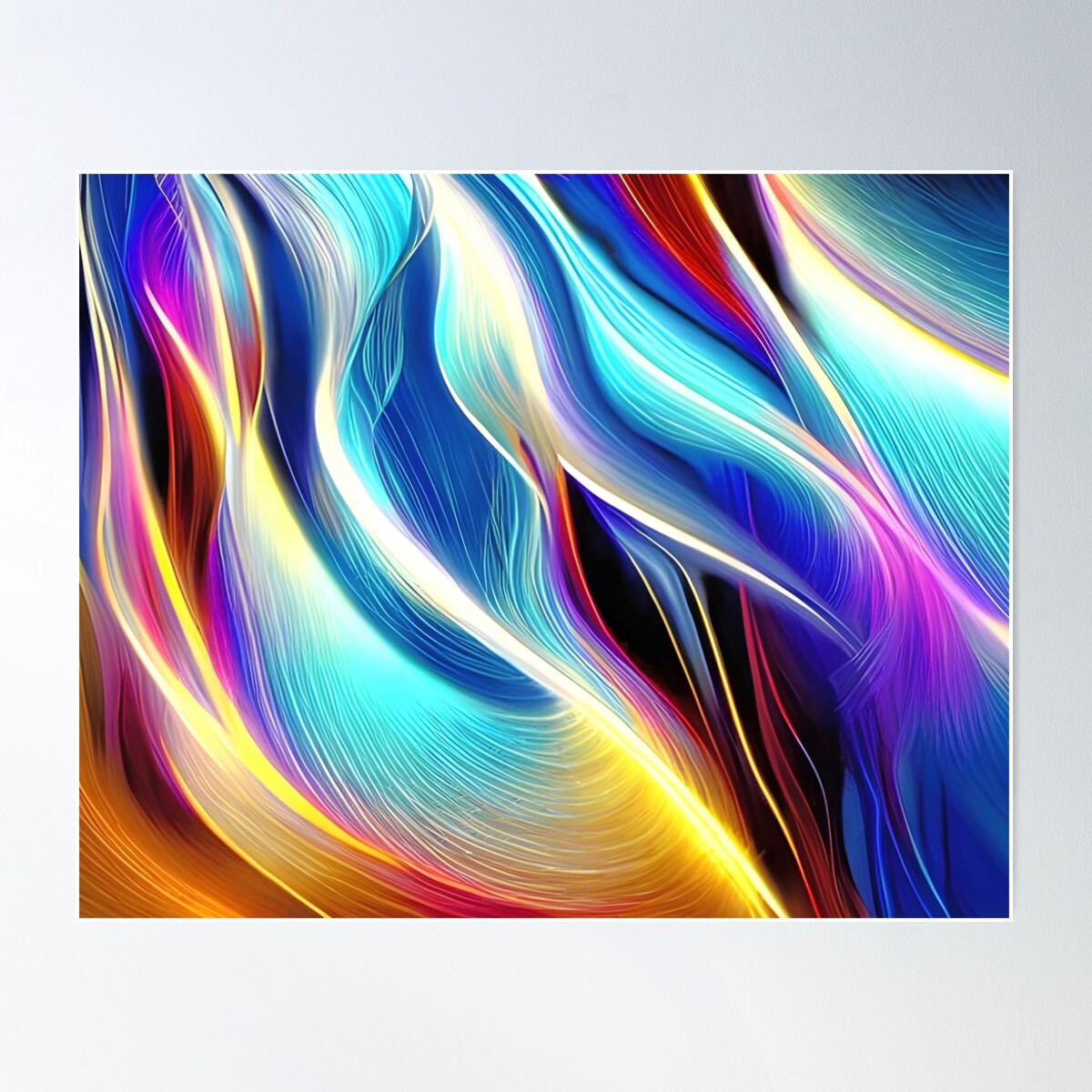 Blue Teal Pink Yellow White Wavy Abstraction Poster Wall Art, Modern ...