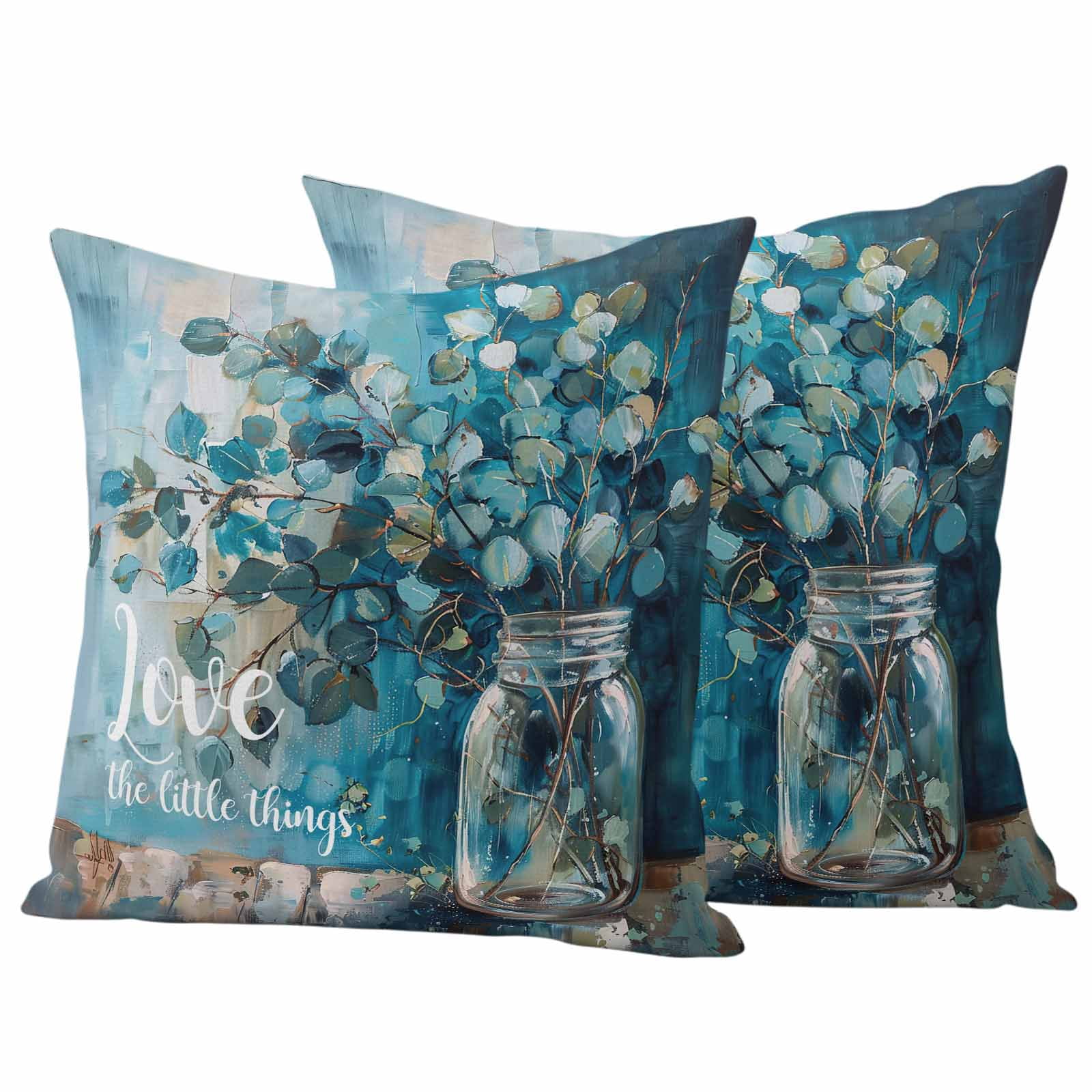 Blue Teal Spring Floral Outdoor Pillow Covers 20"x20" Set of 2 ...