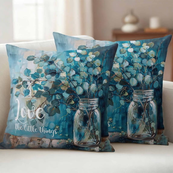 Blue Teal Spring Floral Outdoor Waterproof Throw Pillow Covers 16x16 ...