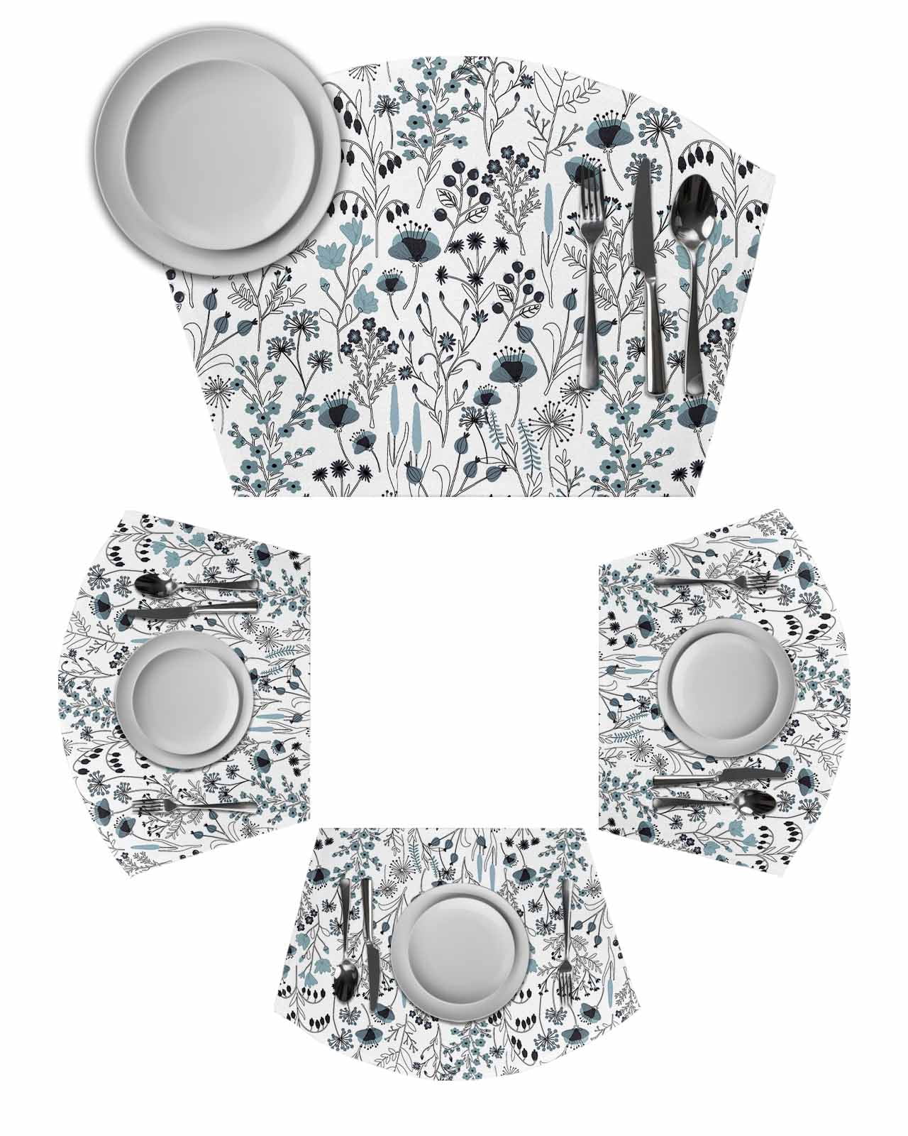 Blue Teal Spring Floral Round Table Placemats Set of 4 Wedge Placemats ...