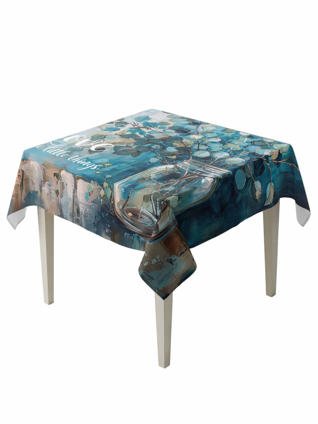 Blue Teal Spring Floral Table Cloth, Modern Botanical Oil Painting Art ...