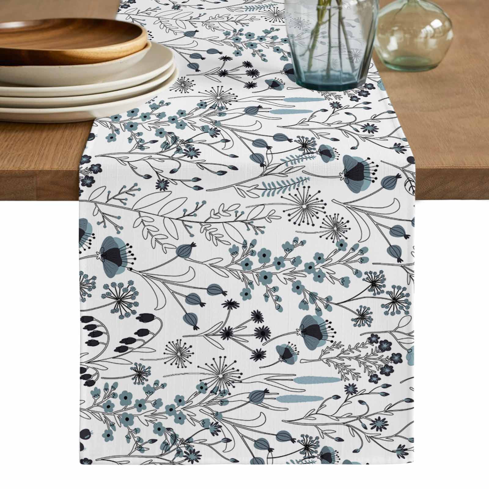 Blue Teal Spring Floral Table Runner, Vintage Botanical Colorful ...