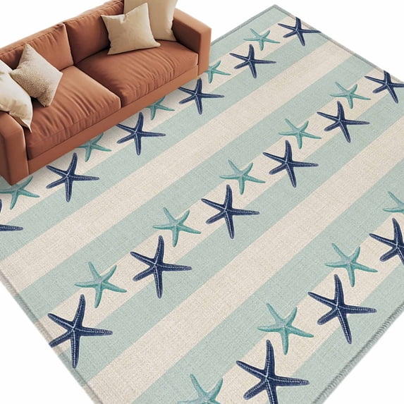 Blue Teal Starfish Coastal Area Rug 5x8 Washable Rug Non Slip Nautical ...