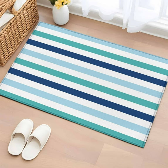 Blue Teal Striped Bathroom Rug Washable 2x3 Entryway Rug Non Slip ...