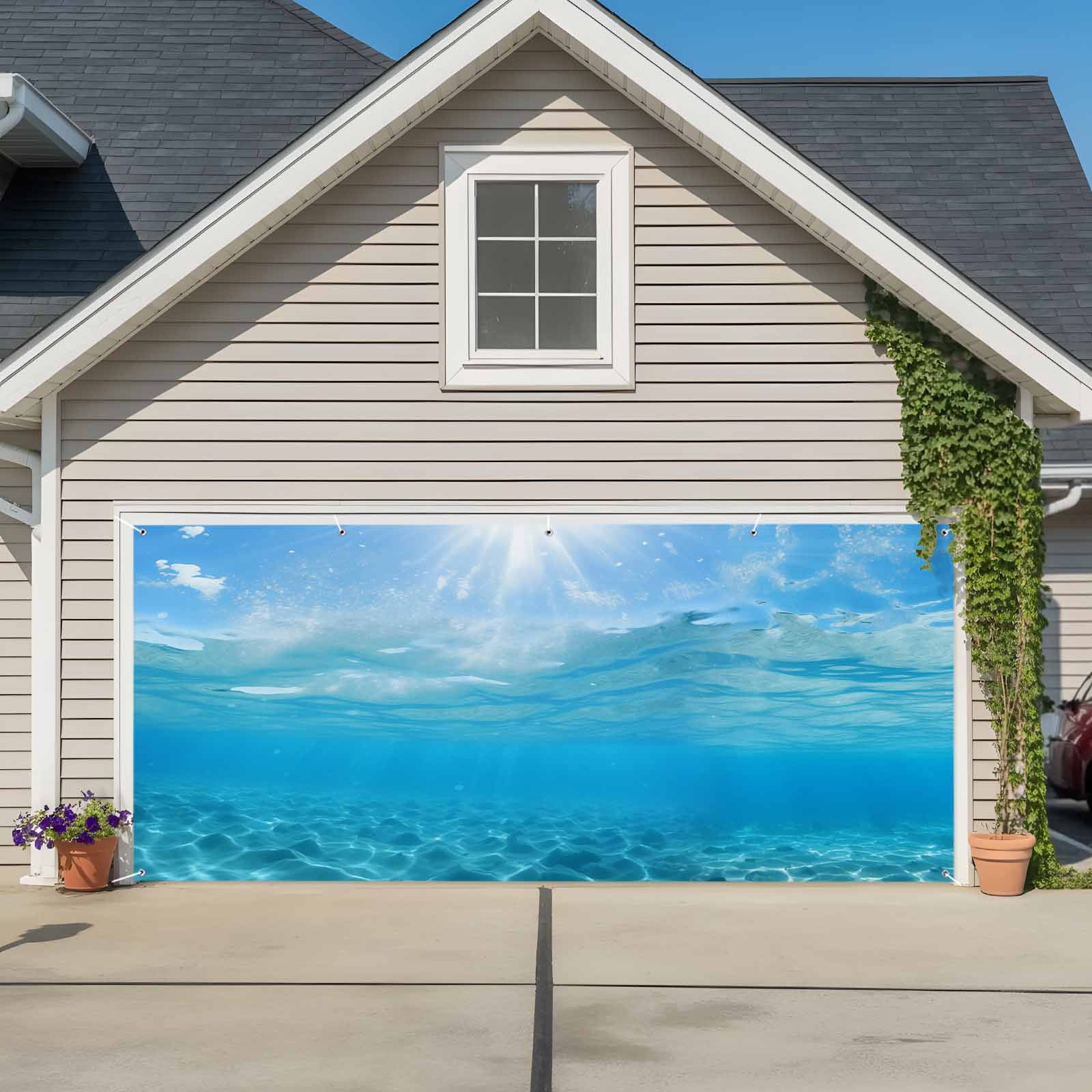 Blue Teal Summer Beach Garage Door Cover Banner 6 x 13 FT, Coastal ...