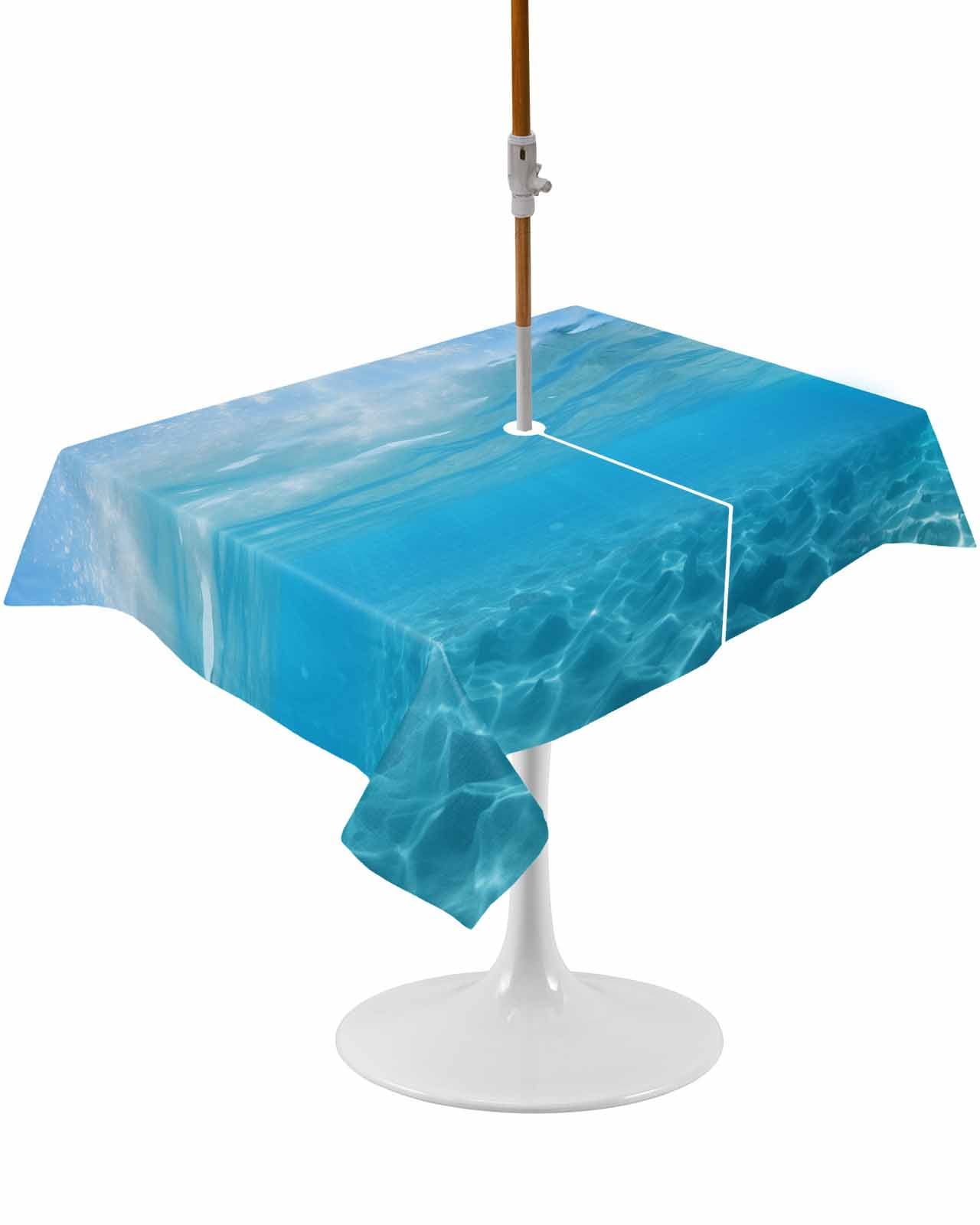 Blue Teal Summer Beach Rectangle Outdoor Tablecloth, Waterproof Table ...