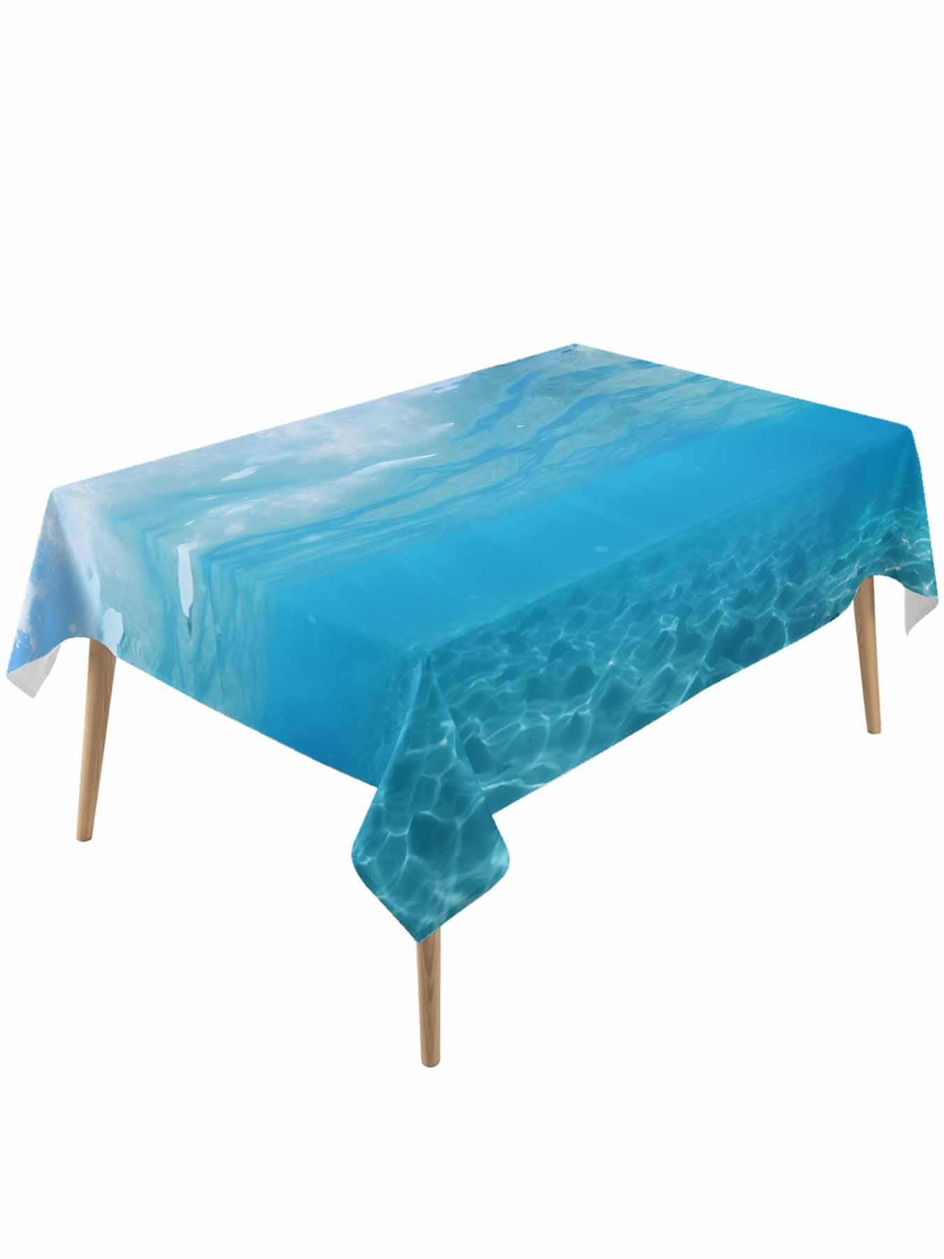 Blue Teal Summer Beach Table Cloth, Coastal Nautical Seawater Ocean ...