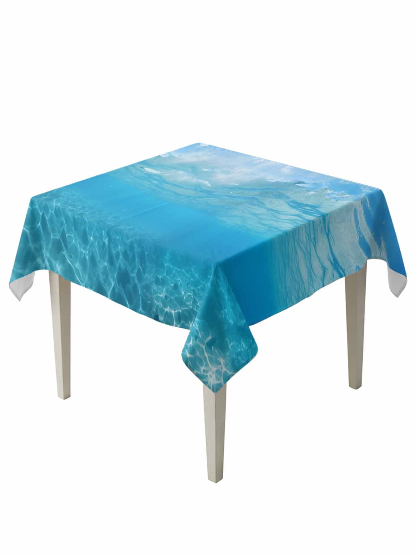 Blue Teal Summer Beach Table Cloth, Coastal Nautical Seawater Ocean ...