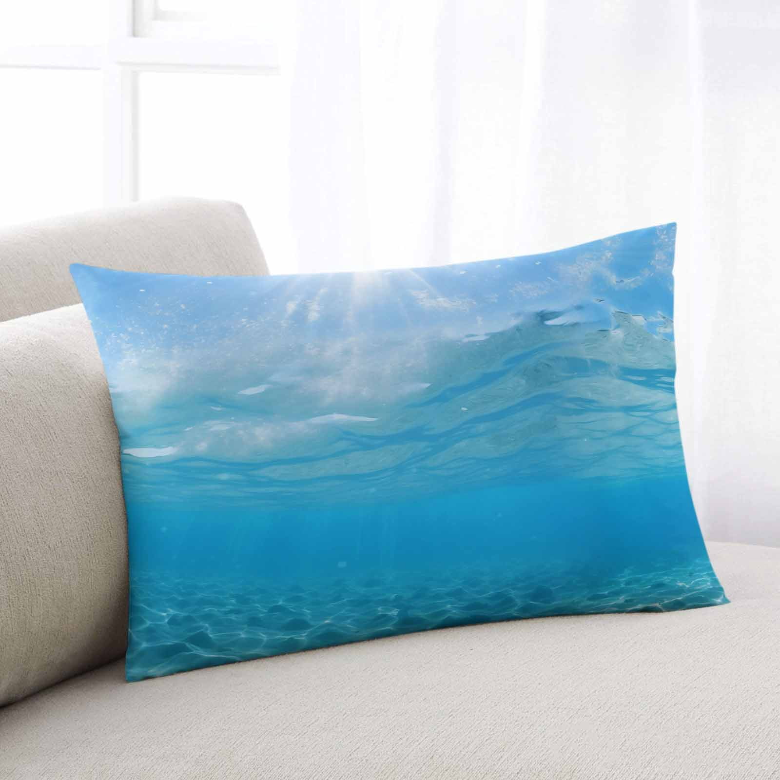 Blue Teal Summer Beach Throw Pillow Covers, Coastal Nautical Seawater ...