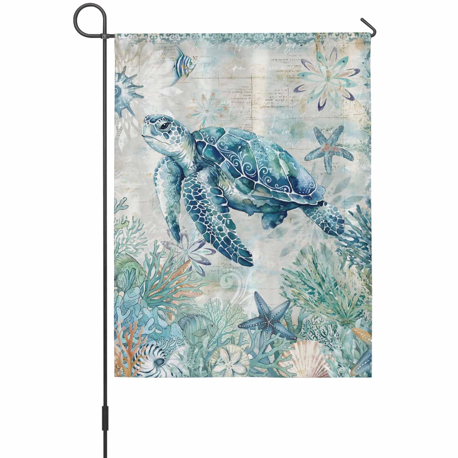 Blue Teal Turtle Coastal Garden Flags For Outdoor, Summer Beach Ocean ...