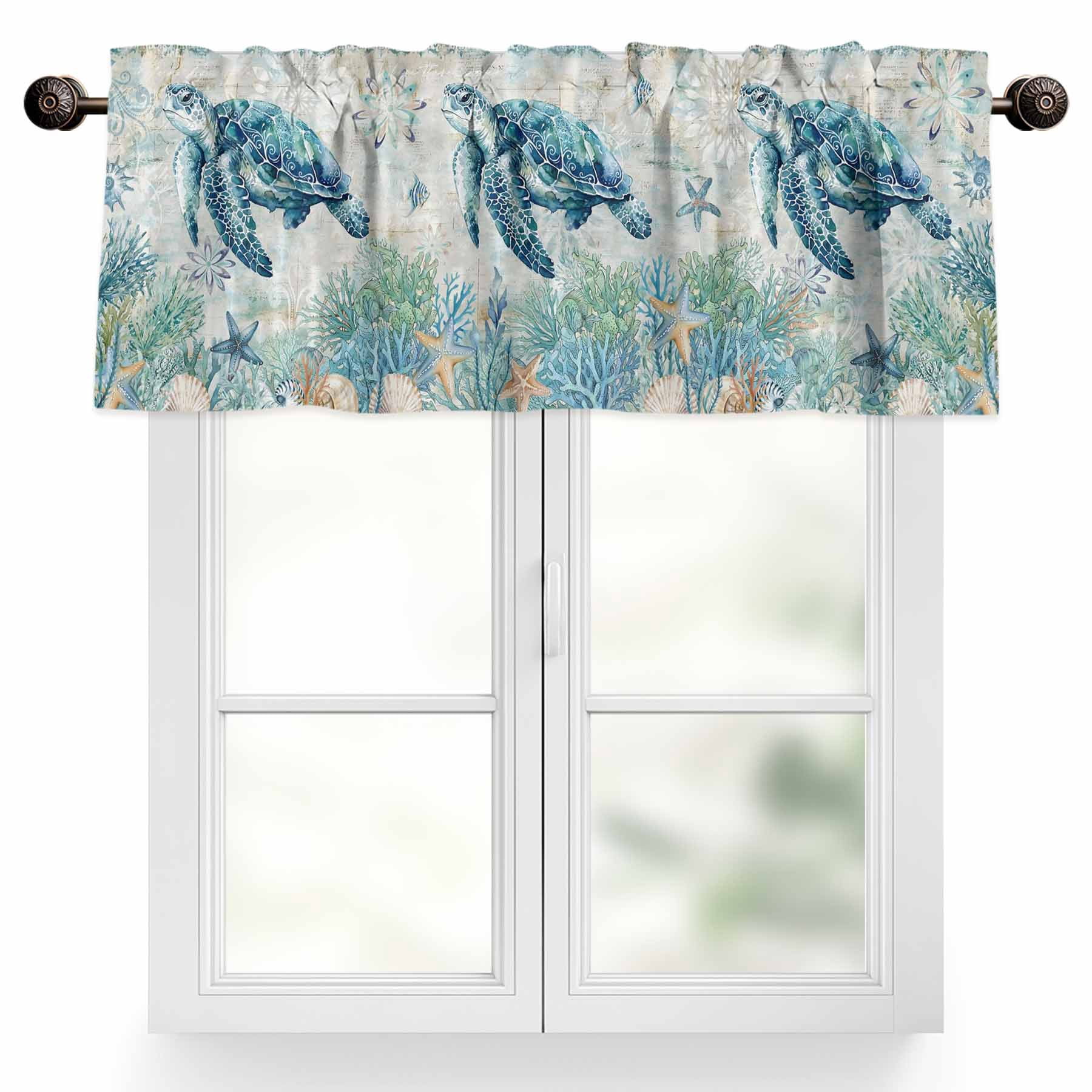 Blue Teal Turtle Coastal Valances for Windows Summer Beach Ocean ...