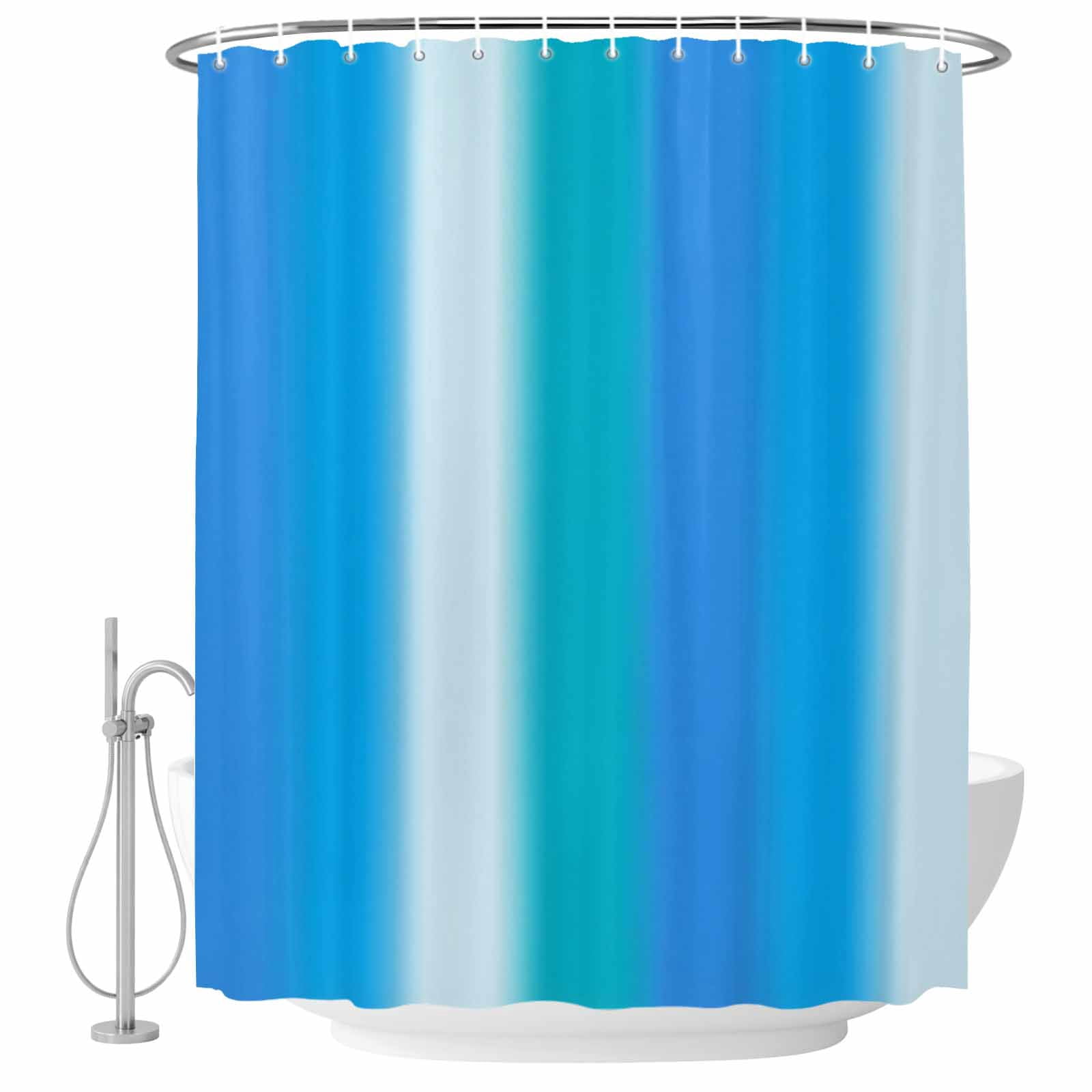 Blue Teal White Gradient Shower Curtain for Bathroom, Colorful Striped ...