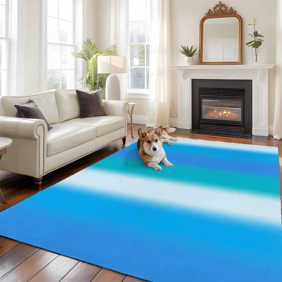 Blue Teal White Gradient Washable Area Rug 5x8 Colorful Striped Ombre ...