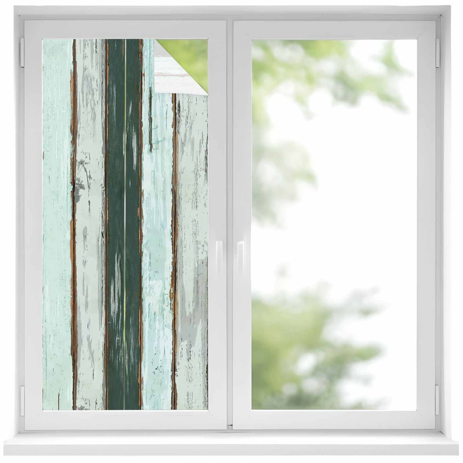 Blue Teal Window Privacy Film, Vintage Wooden Retro Art Farmhouse Barns ...