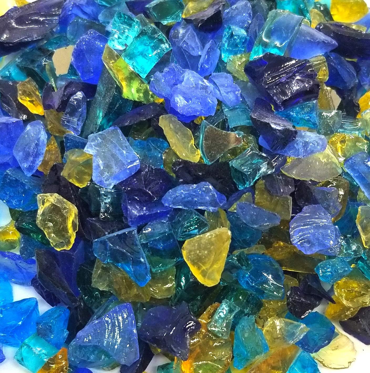 Blue Teal & Yellow Multi-Purpose Premium & Fire Glass Rock 2-Pound 1/4 ...