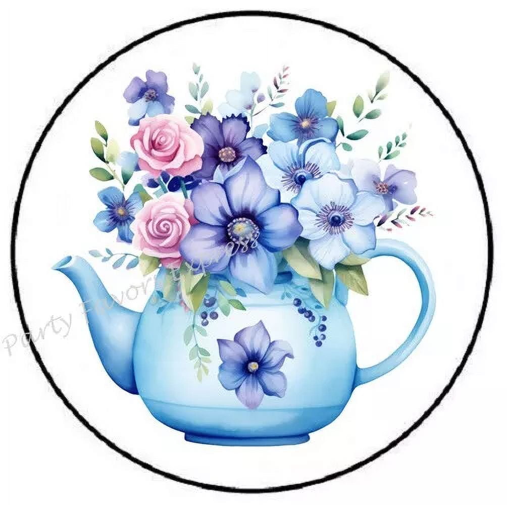 Blue Teapot With Flowers Stickers Party Favors Phone Decal Water Bottle ...