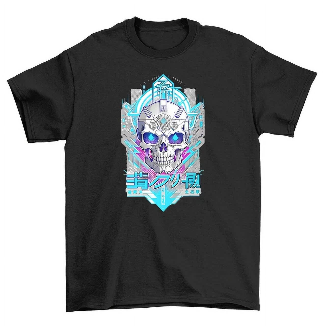 Blue Tech Anime Skull - Funny Skull Graphic Tee, Unisex Cotton T-Shirt ...