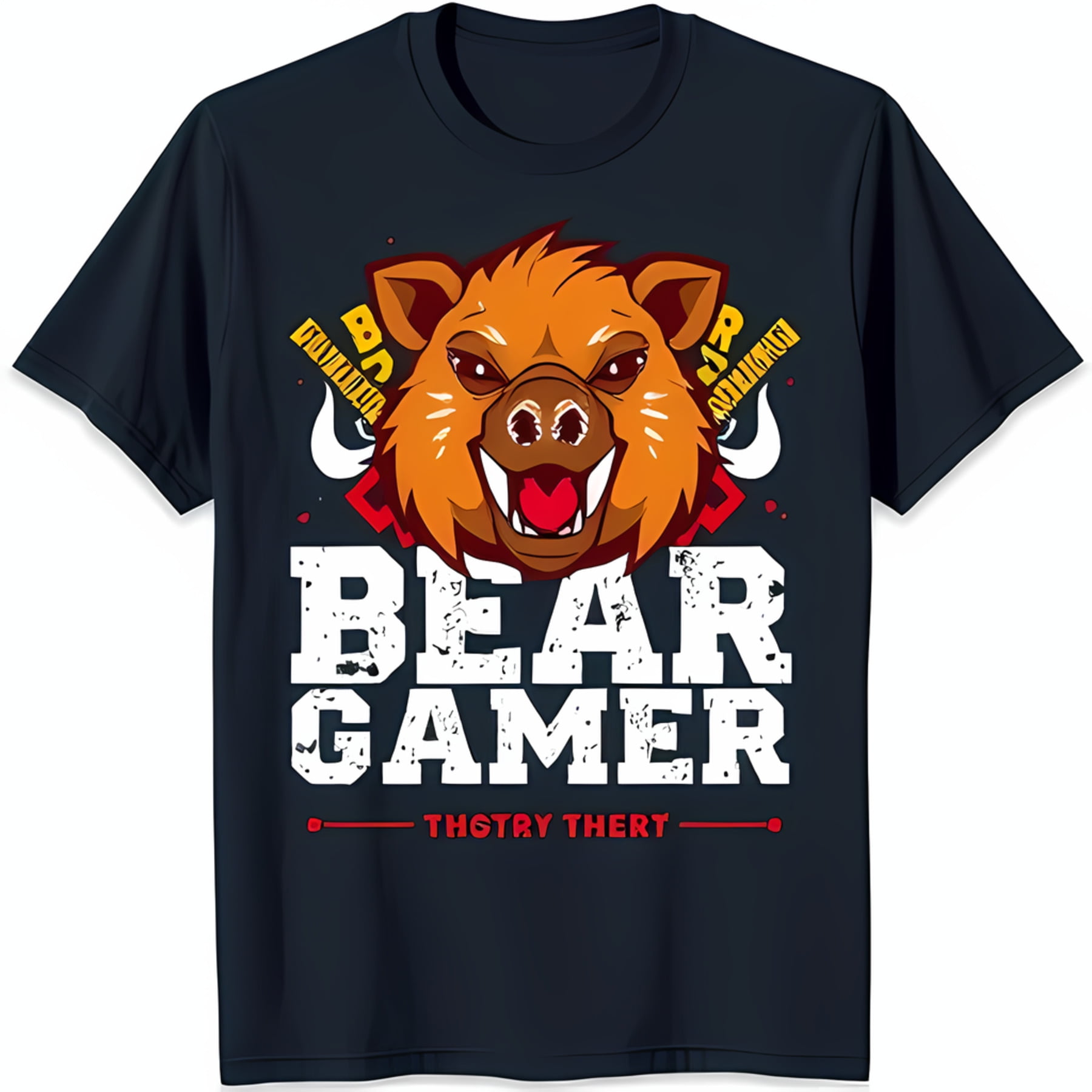 Blue Tee with Boar Head Graphic & Crossed 'BEAR GAMER' Design - Walmart.com