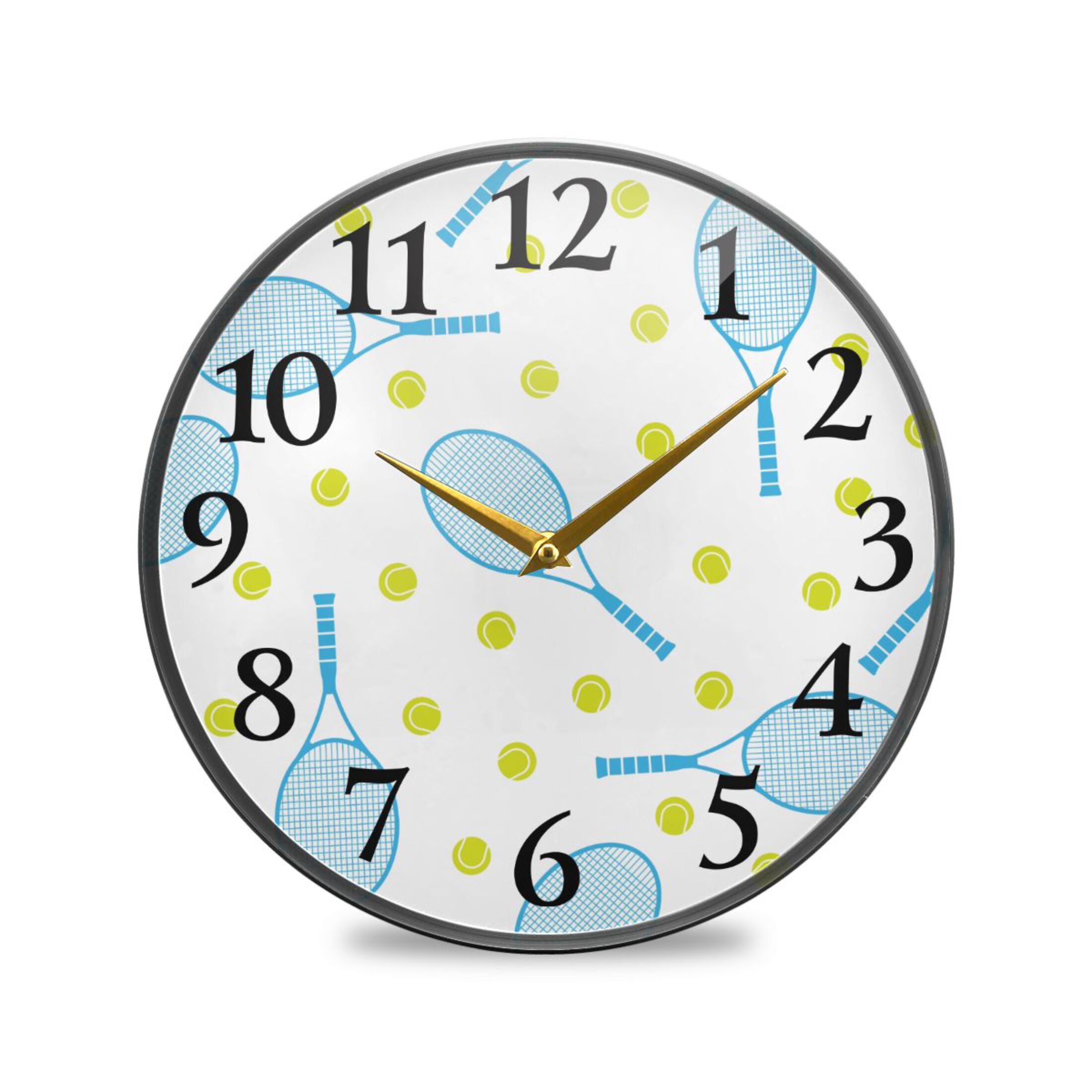 Blue Tennis and Yellow Balls Wall Clocks Battery Operated 11.9 Inch ...