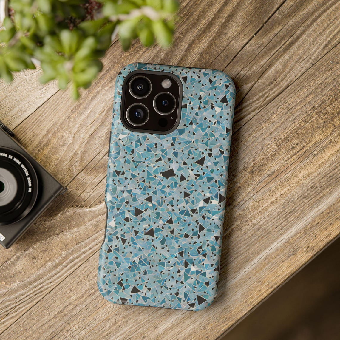 Blue Terrazzo Pattern Durable Colorful Artistic Print Case for iPhone ...