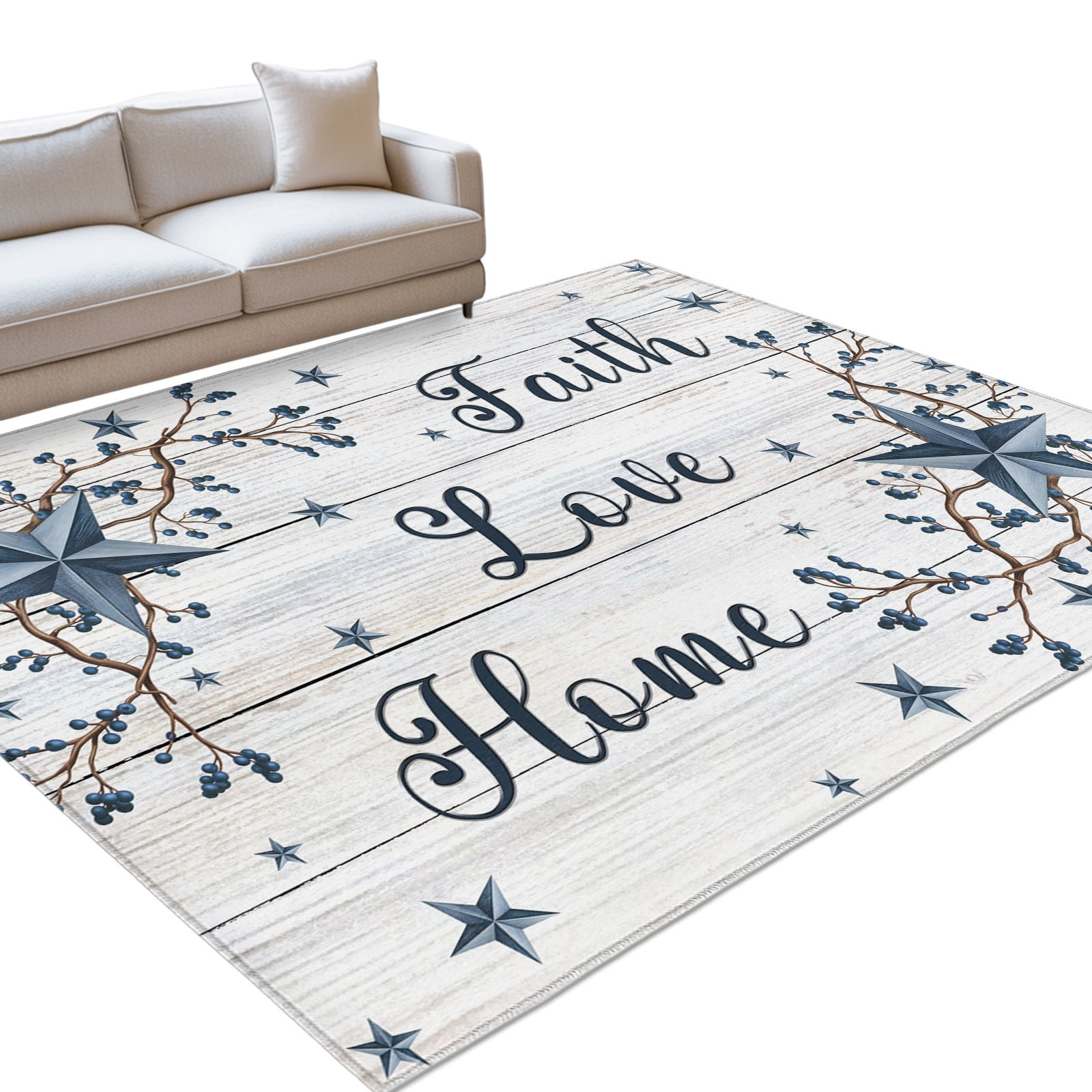 Blue Texas Star 8x10ft Non Slip Area Rug Vintage Berry Faith Love Home ...