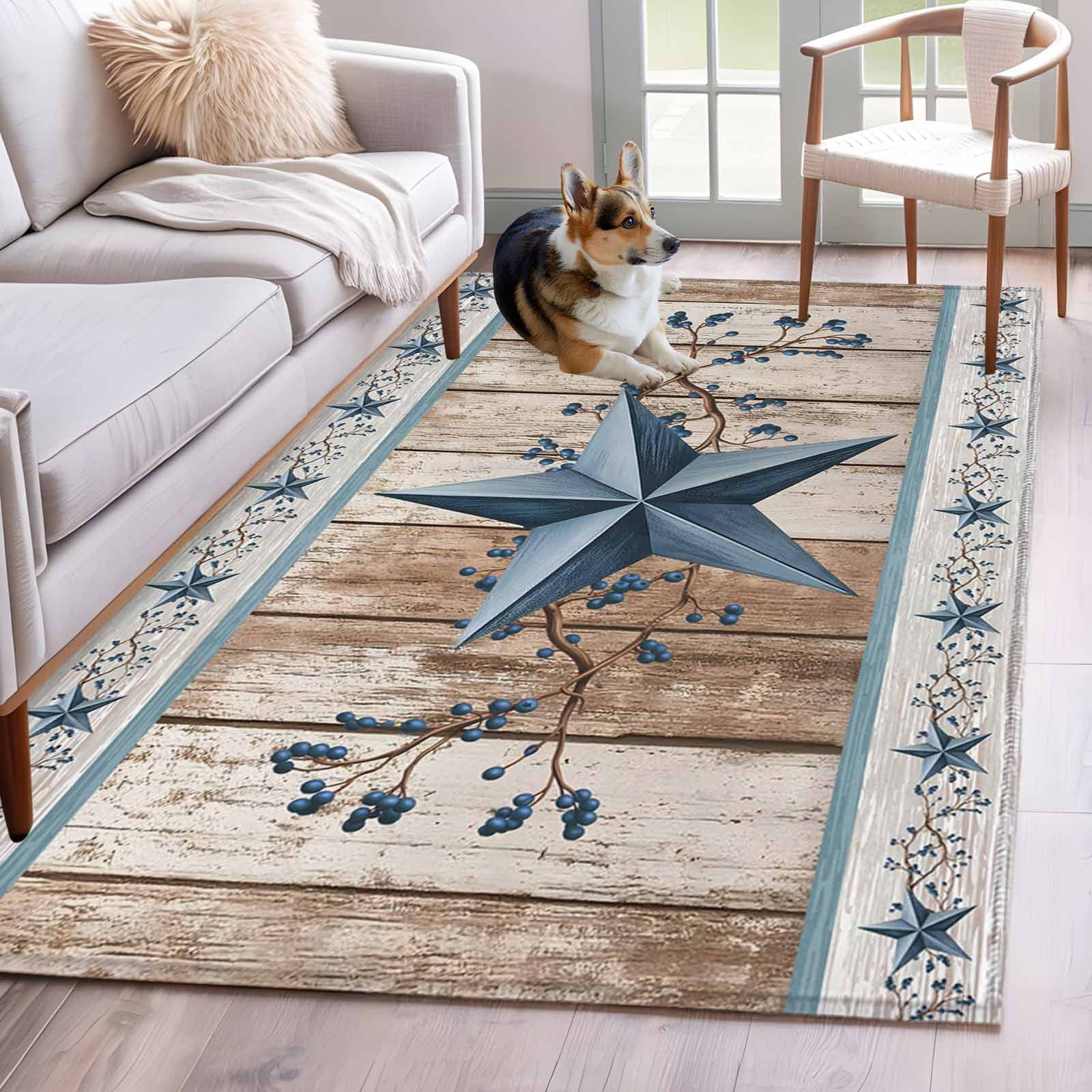 Blue Texas Star Area Rugs 3x5 ft Vintage Blue Star Berry Brown Beige ...